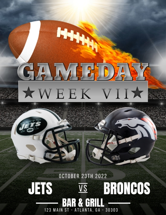 NFL WEEK 7 FLYER jets vs broncos Template | PosterMyWall
