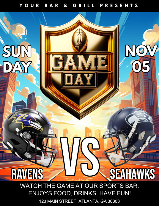 NFL Week 9 2023 GAME DAY FLYER ravens vs seah Template | PosterMyWall