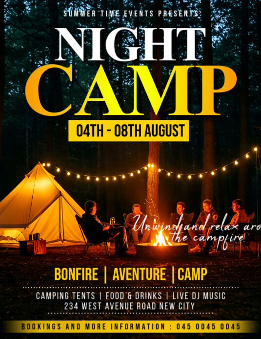 Night camp fire tent camping advertisement social media promo editable ...