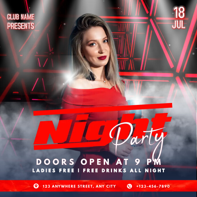 Night Club Party Black & Red Instagram Post Template | PosterMyWall