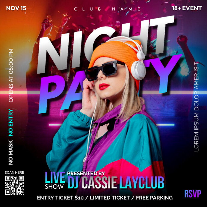 Night Party Ads Template | PosterMyWall