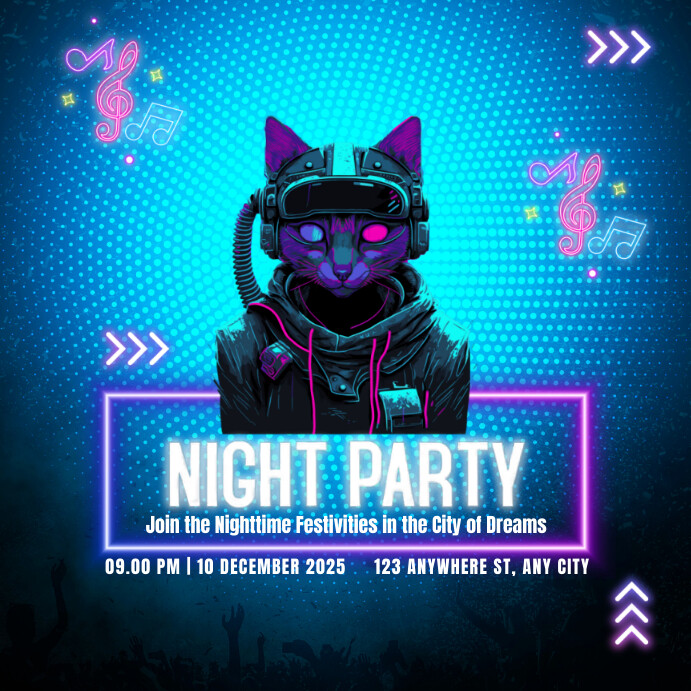Night Party Black and Blue Neon Template | PosterMyWall