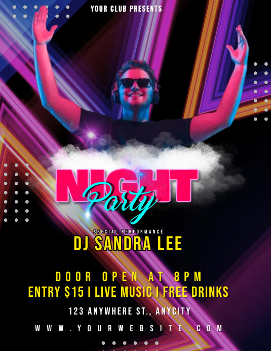 NIGHT PARTY DJ PERFORMANCE TEMPLATE | PosterMyWall