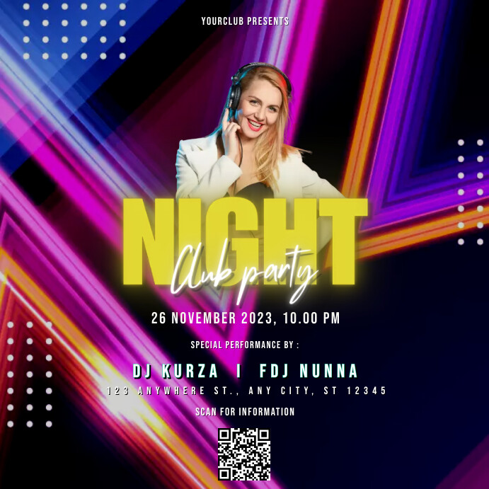Plantilla de NIGHT PARTY DJ PERFORMANCE TEMPLATE | PosterMyWall