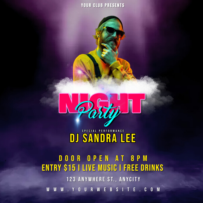 NIGHT PARTY DJ PERFORMANCE TEMPLATE | PosterMyWall