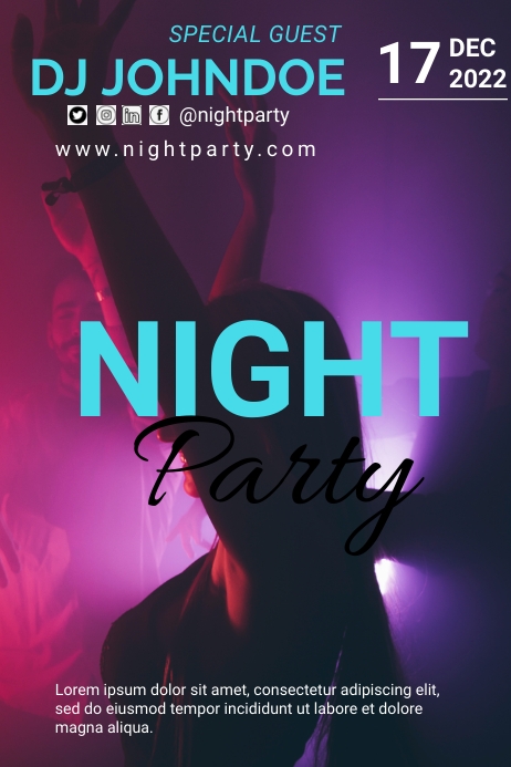 NIGHT PARTY POSTER TEMPLATE | PosterMyWall