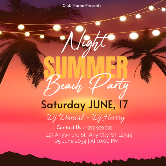 NIGHT summer beach party Template | PosterMyWall