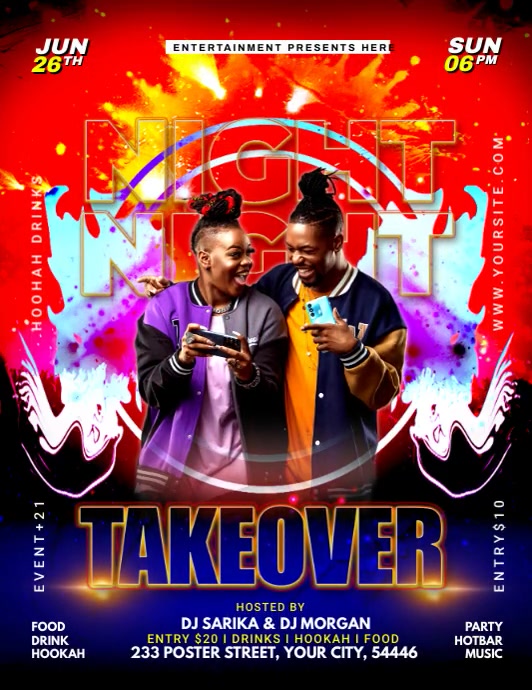 NIGHT TAKEOVER PARTY Template | PosterMyWall