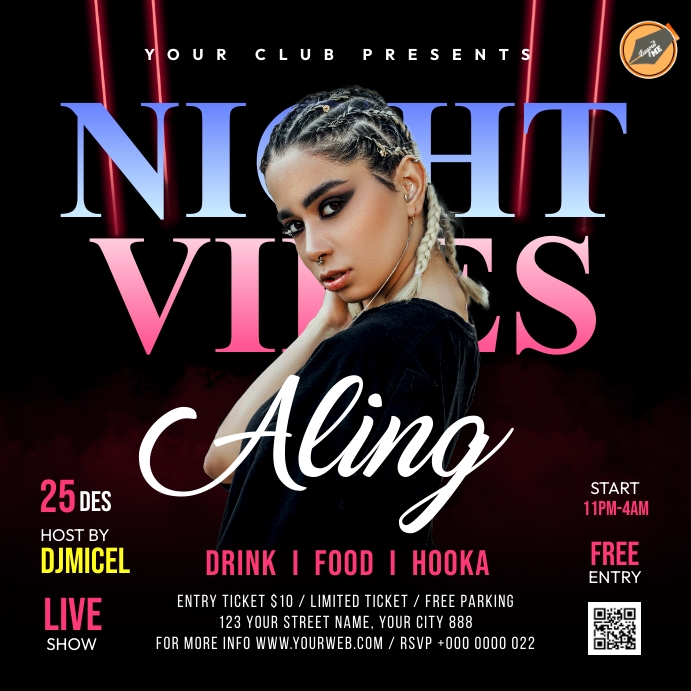Modèle Des Annonces de Soirée Night Vibes | PosterMyWall