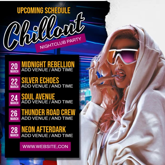 Nightclub Party Schedule Template | PosterMyWall