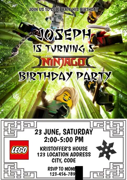 Green Ninjago Invitations 7+ Lego Ninjago Adventure Birthday