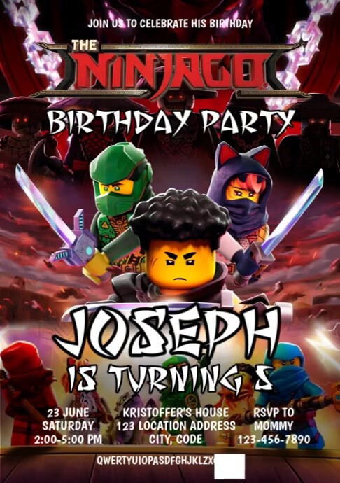 Ninjago Lego Birthday Invitation Template A4 White | PosterMyWall