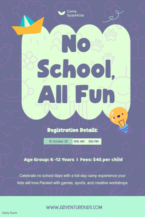 No School All Fun Purple Poster Template | PosterMyWall