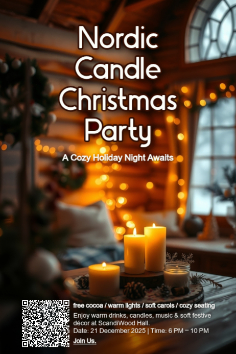 Nordic Candlelit Christmas Poster Template | Cozy Warm Holiday Event ...