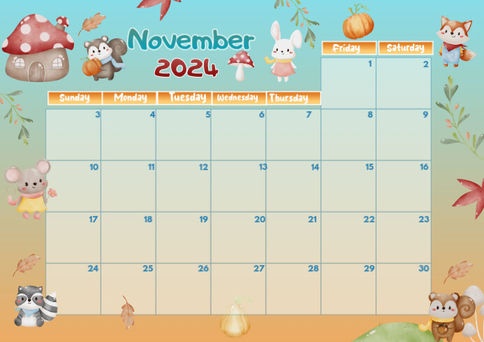 November 2024 Calendar Template | PosterMyWall