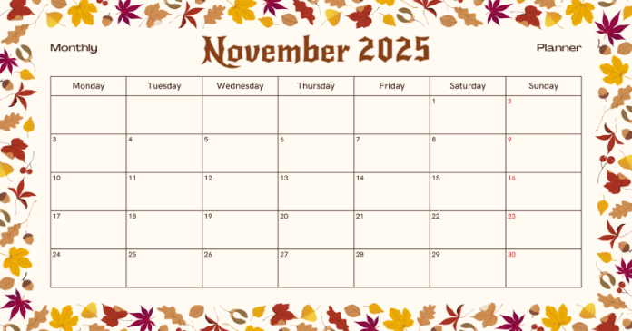 November calendar Template | PosterMyWall