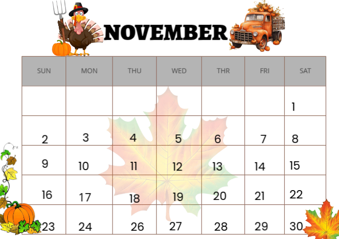 Plantilla de November calendar editable template flyer | PosterMyWall
