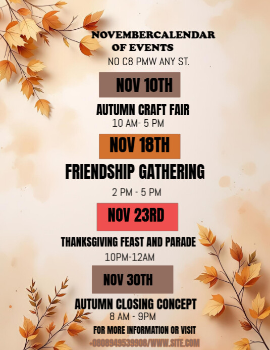 Copy of November calendar of events | PosterMyWall