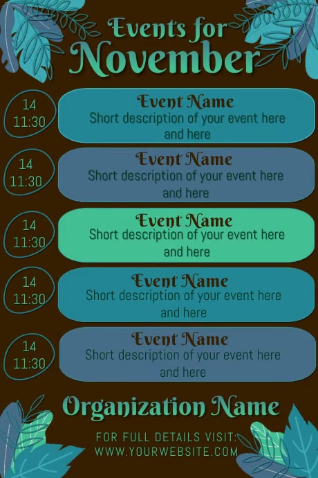 November Calendar of Events Template | PosterMyWall