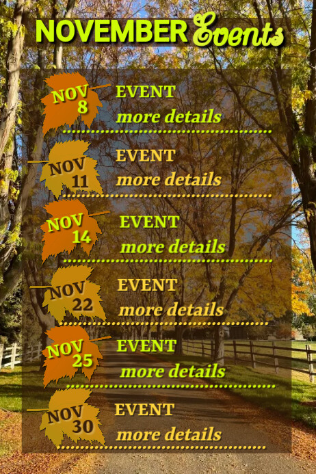 November Calendar of Events Template | PosterMyWall