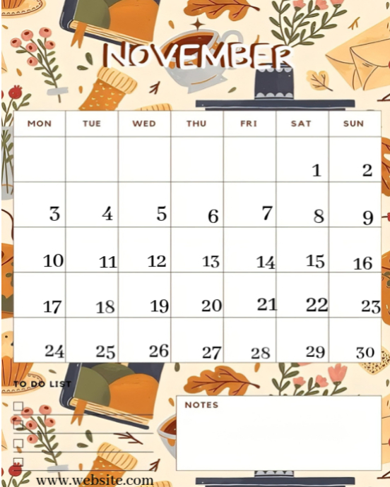 November calendar schedule flyer Template | PosterMyWall