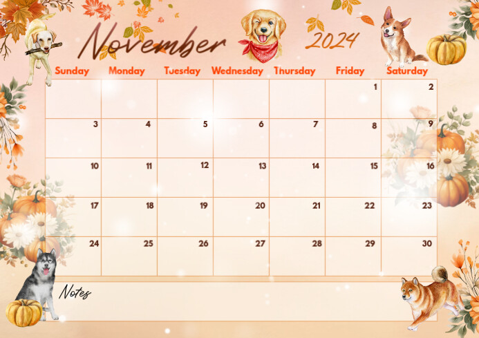 Copy of November Dogs Pumpkin 2024 Calendar | PosterMyWall