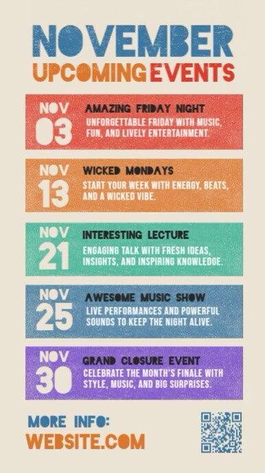November Event Schedule Animated Video Flyer Retro List-Based Calendar ...