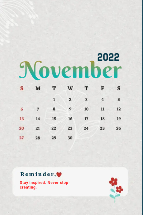 November Poster Calender Template | PosterMyWall