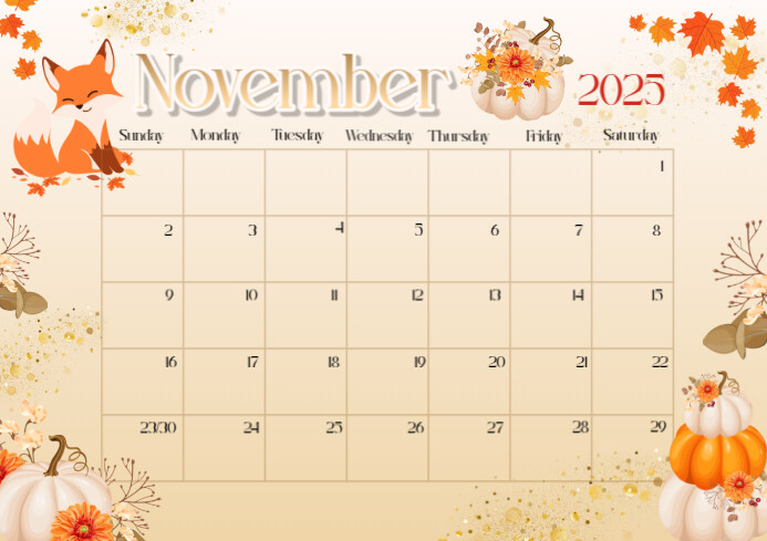 November Pumpkin 2024 Calendar Template | PosterMyWall