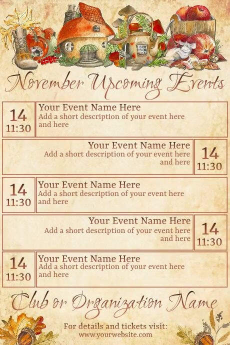 November Upcoming Events Calendar Template | PosterMyWall