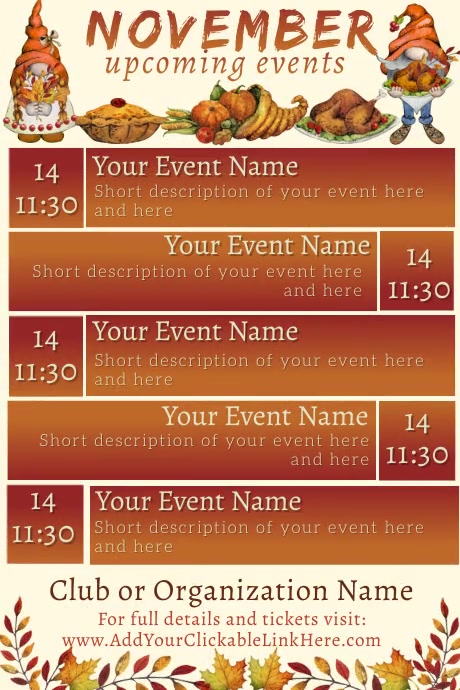 November Upcoming Events Calendar Template | PosterMyWall