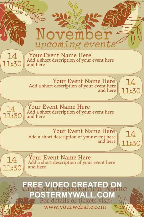 November Upcoming Events Calendar Template | PosterMyWall