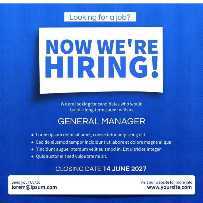 Now Hiring Ads Template | PosterMyWall