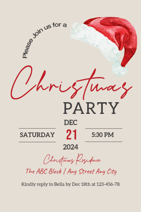 Nude Brown Simple Christmas Party Invitation Poster Template | PosterMyWall