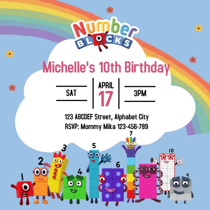 Plantilla de Number Blocks Birthday Invitation | PosterMyWall