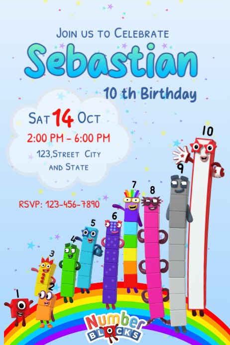 Numberblocks Invitation Birthday Template | PosterMyWall