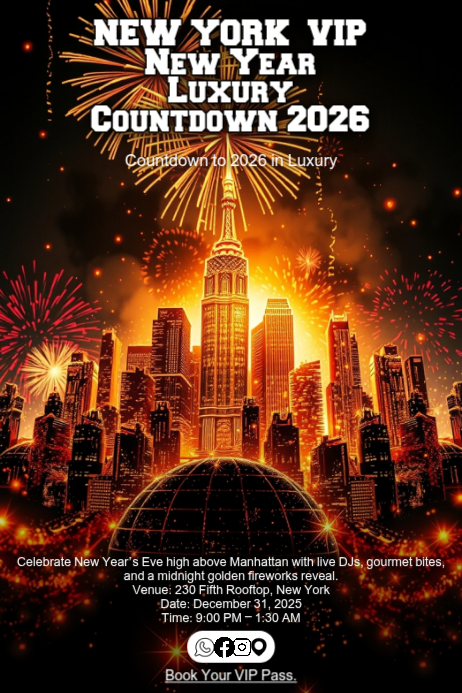 Modèle NYC VIP New Year Luxury Countdown 2026 Poster | Rooftop Gold ...