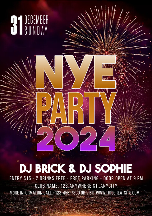 NYE Party 2024 Fireworks Edition Template | PosterMyWall