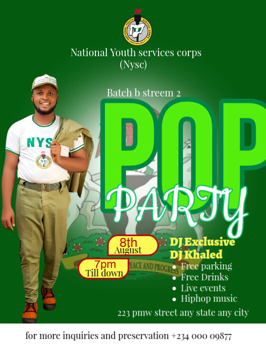 Nysc pop flyer Template | PosterMyWall