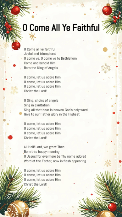 Copy of O come all ye faithful christmas carol lyrics song template ...
