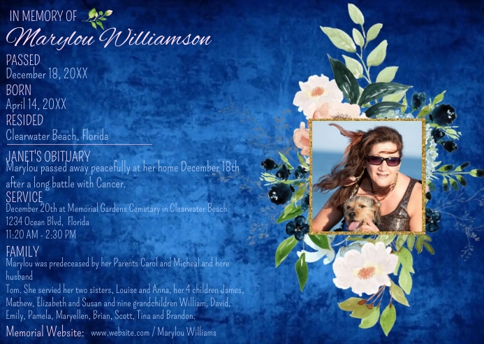 Obituary Floral Horizontal Photo Postcard Template | PosterMyWall