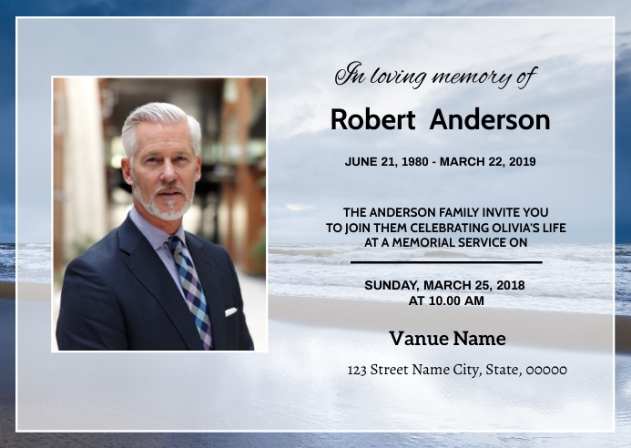 Ocean Funeral Announcement Card Template | PosterMyWall