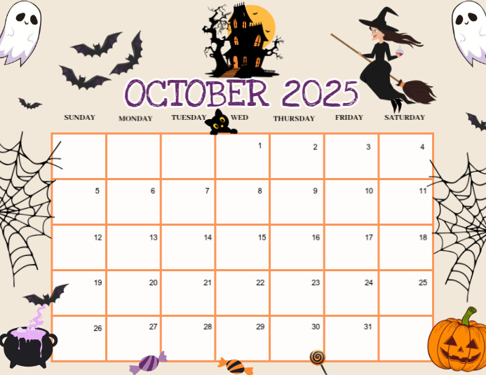 October 2025 calendar Template | PosterMyWall