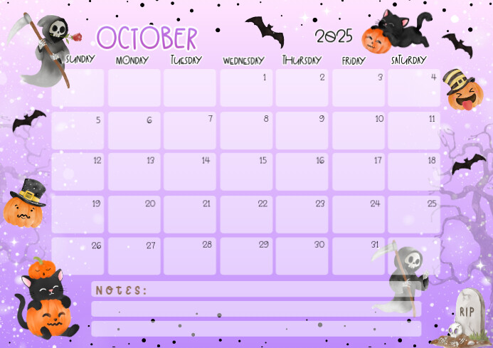 October 2025 Calendar Halloween Template | PosterMyWall