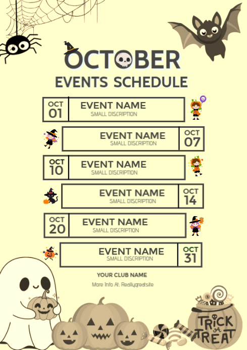 Copy of october events schedule | PosterMyWall