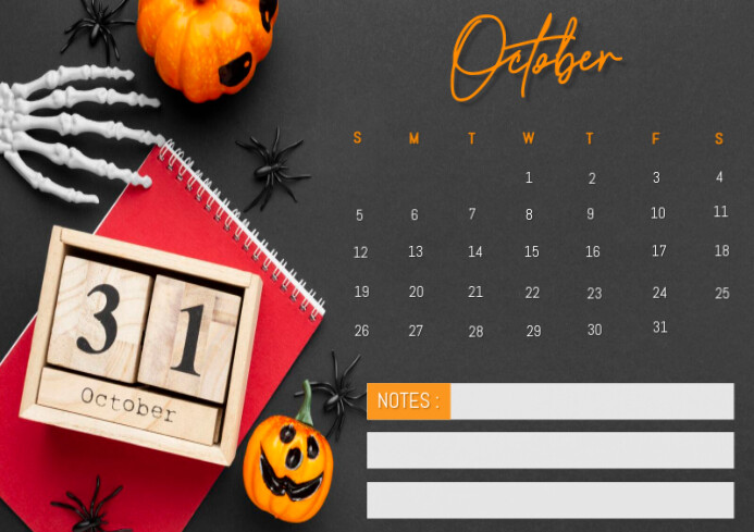 Plantilla de October Hallowen Theme Calendar A4 | PosterMyWall