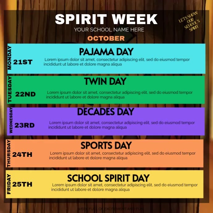 Plantilla de october spirit week template | PosterMyWall