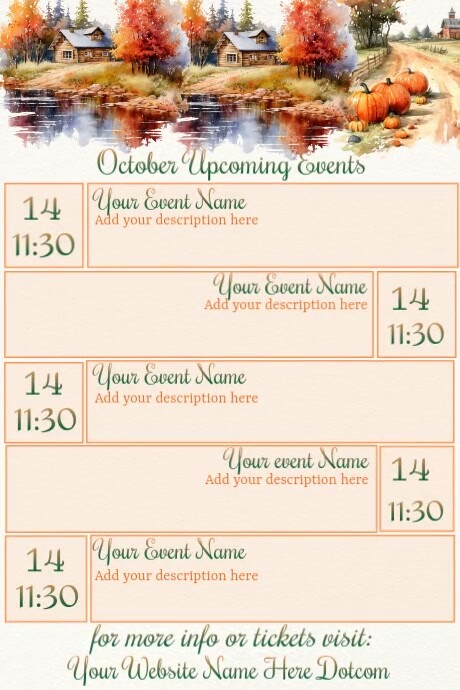 October Upcoming Events Calendar by Paula Template | PosterMyWall