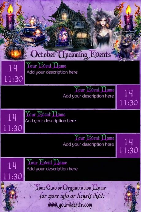 October Upcoming Events Calendar by Paula Template | PosterMyWall