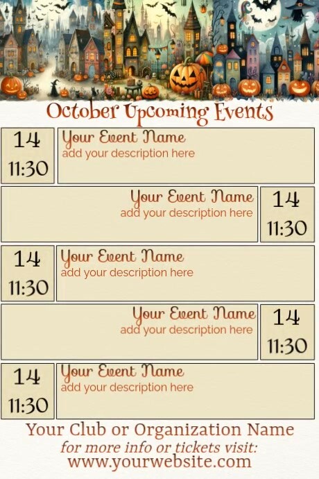 Copy of October Upcoming Events Calendar by Paula | PosterMyWall